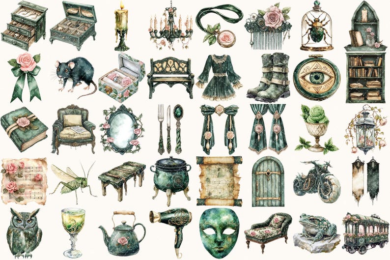 Watercolor Horror Clipart Set – Gothic Haunted Images (digital Download ...