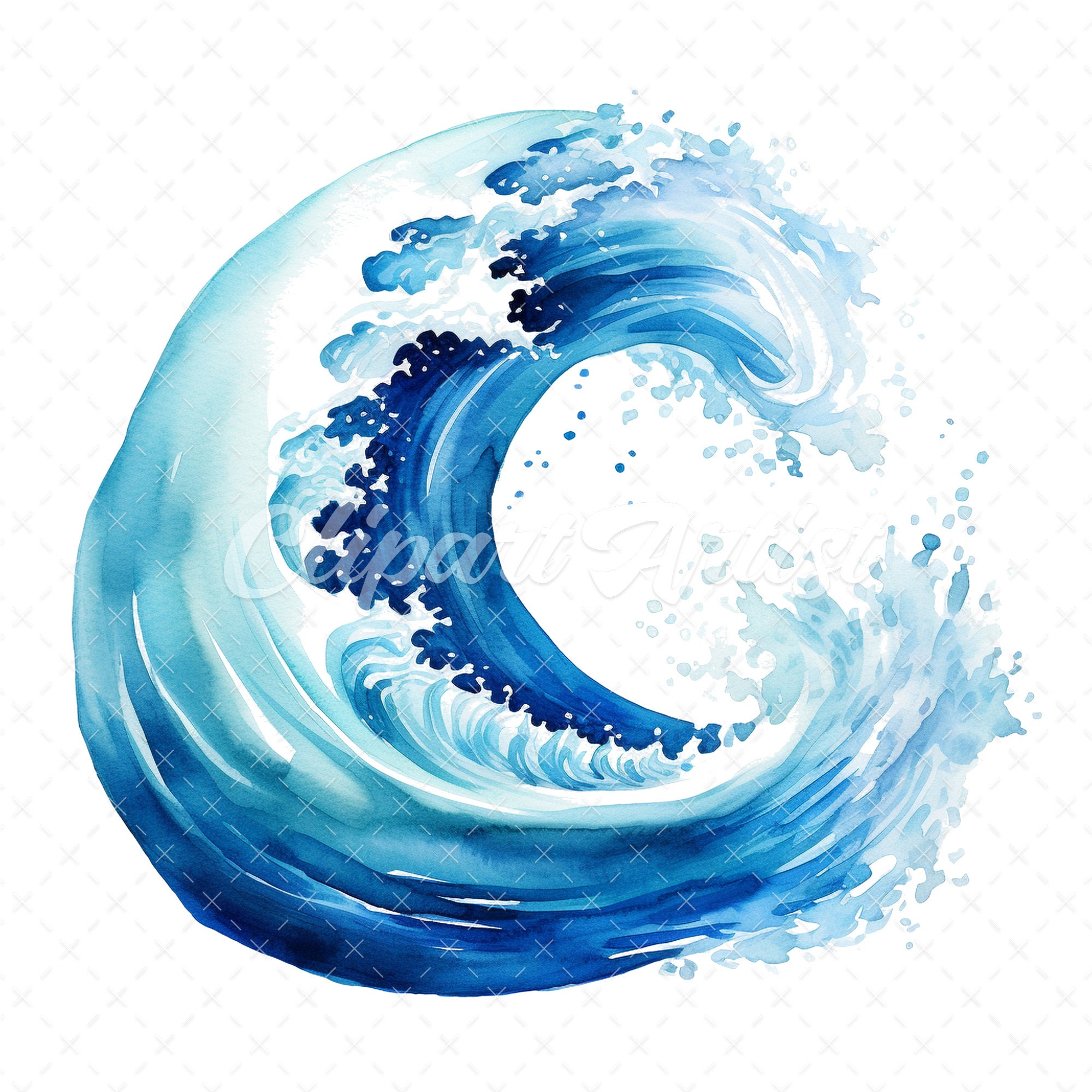 Watercolor Ocean Waves Clipart – 20 Jpgs, Commercial Use (digital ...