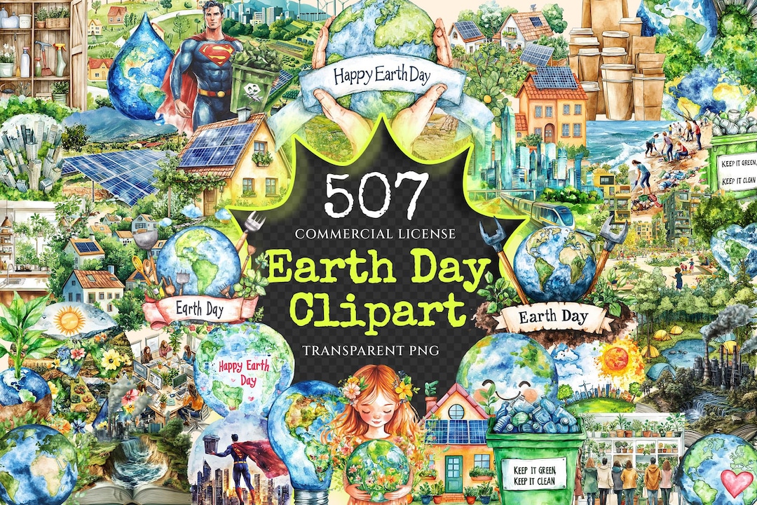 Earth Day Watercolor Clipart Bundle – 503+ PNG Images (digital Download ...