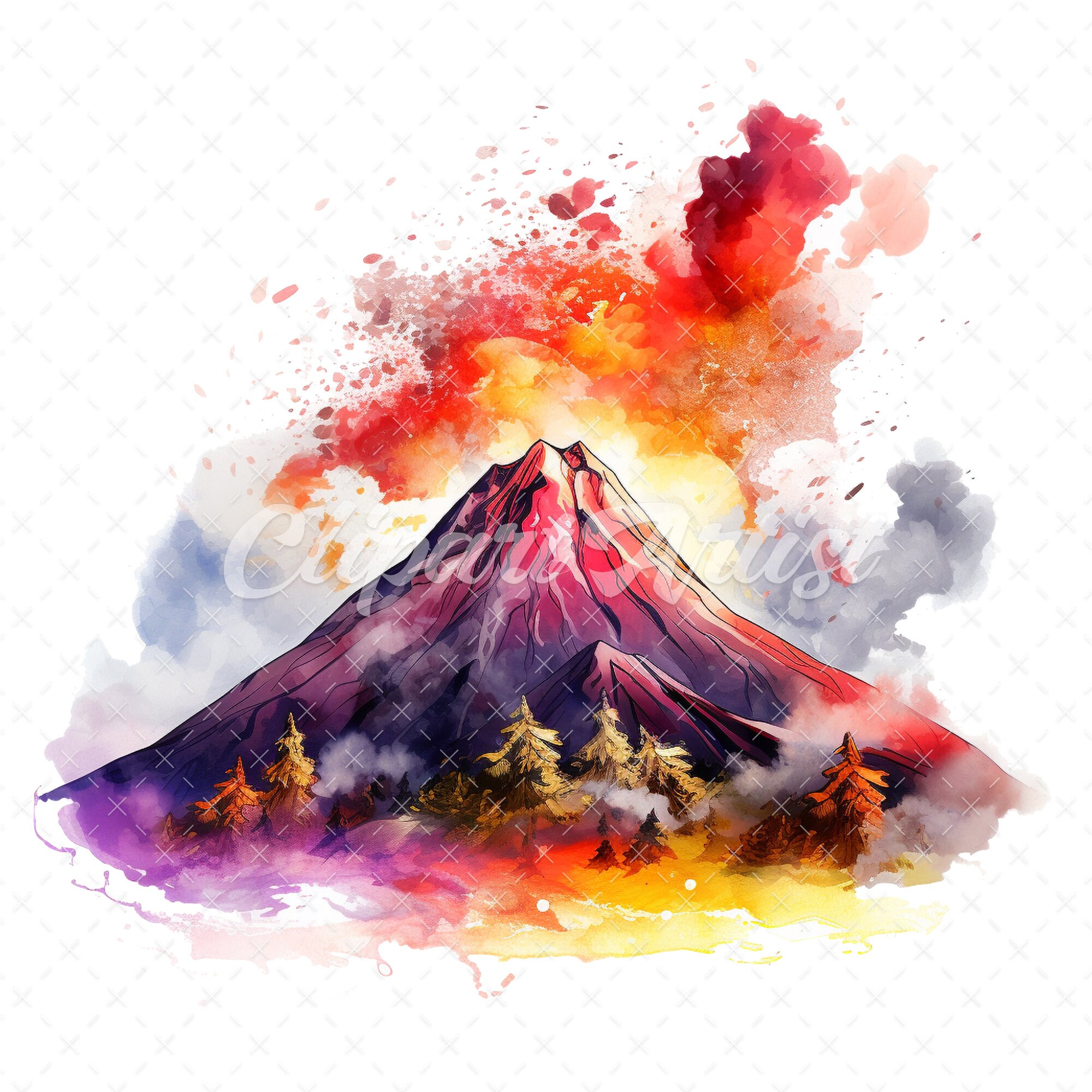 20 High-quality Volcano Clipart - Volcano Digital Watercolor JPG ...