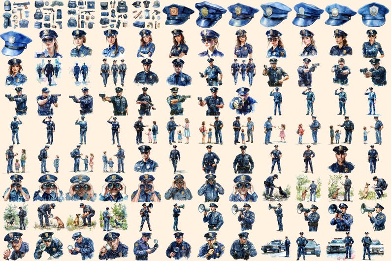 Watercolor Police Clipart Bundle – Security Illustrations (digital ...