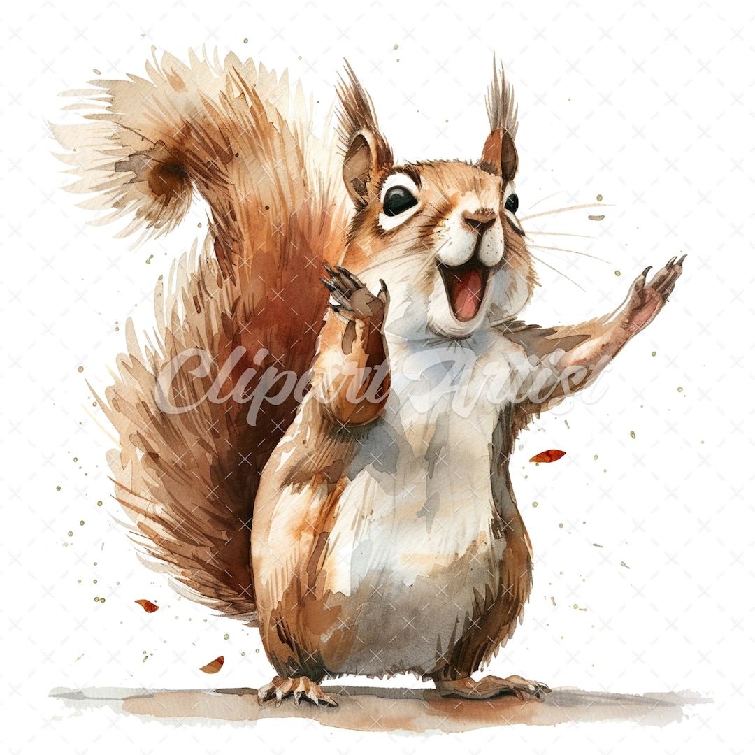 Watercolor Squirrel Clipart – Happy Squirrel JPG Images (digital ...