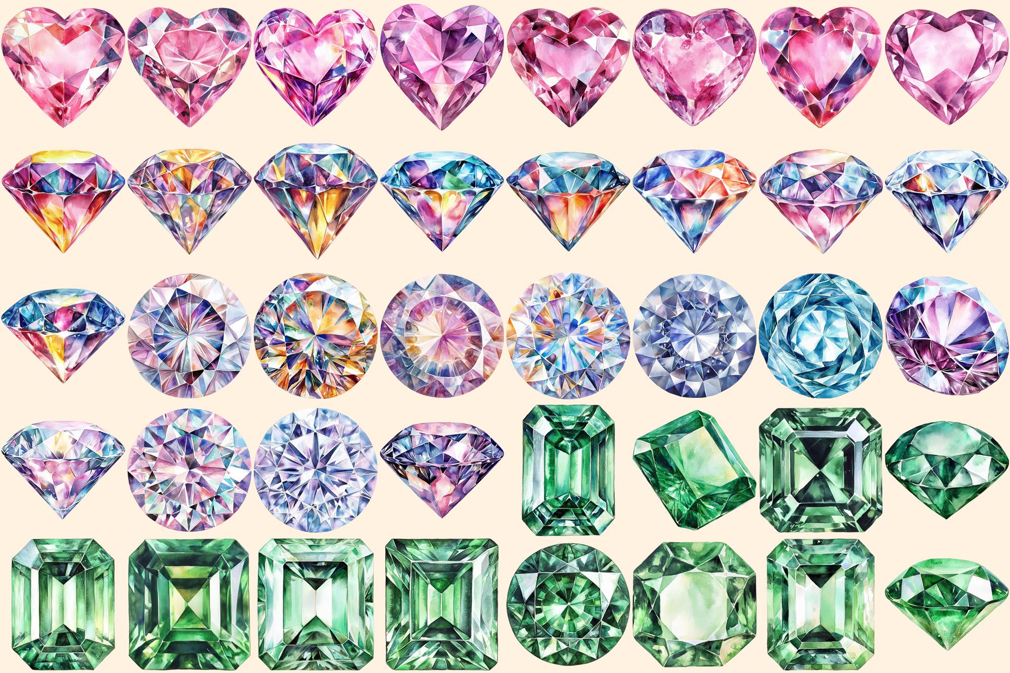 Watercolor Diamond Clipart Bundle – Elegant Gem Graphics (digital ...