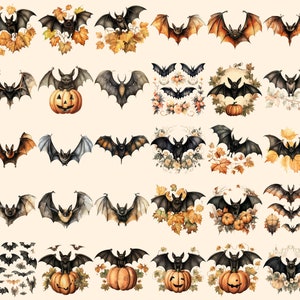 Vintage Bats Watercolor Clipart Bundle – 250+ PNG, Halloween (digital ...