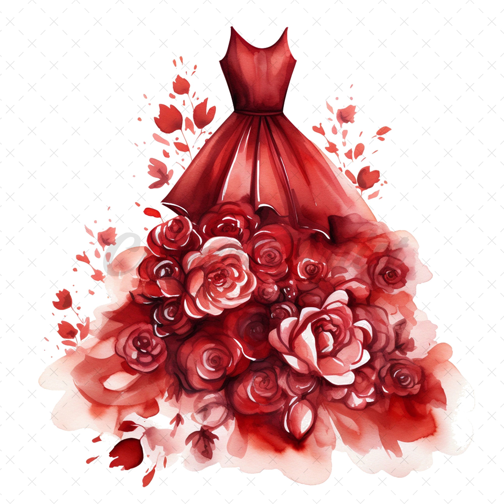 Red Dress Watercolor Clipart – Fashion Illustration (digital Download ...