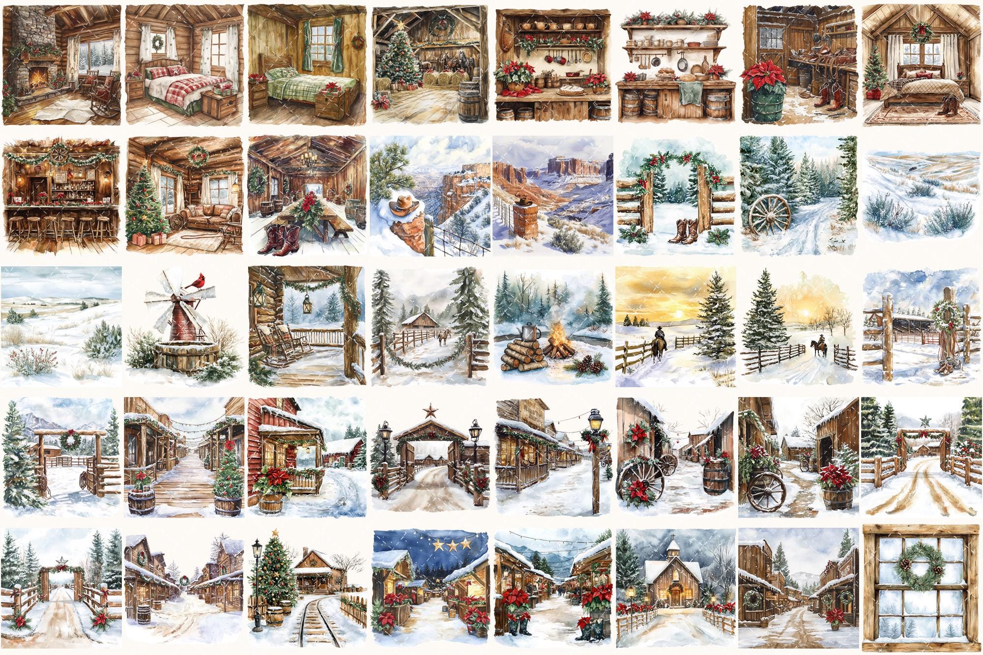 Rodeo Christmas Watercolor Clipart Set – Western Holiday PNG (digital ...