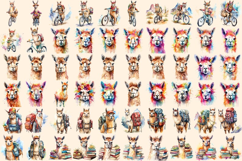 Watercolor Llamas Clipart Bundle – 400+ PNG Images (digital Download ...
