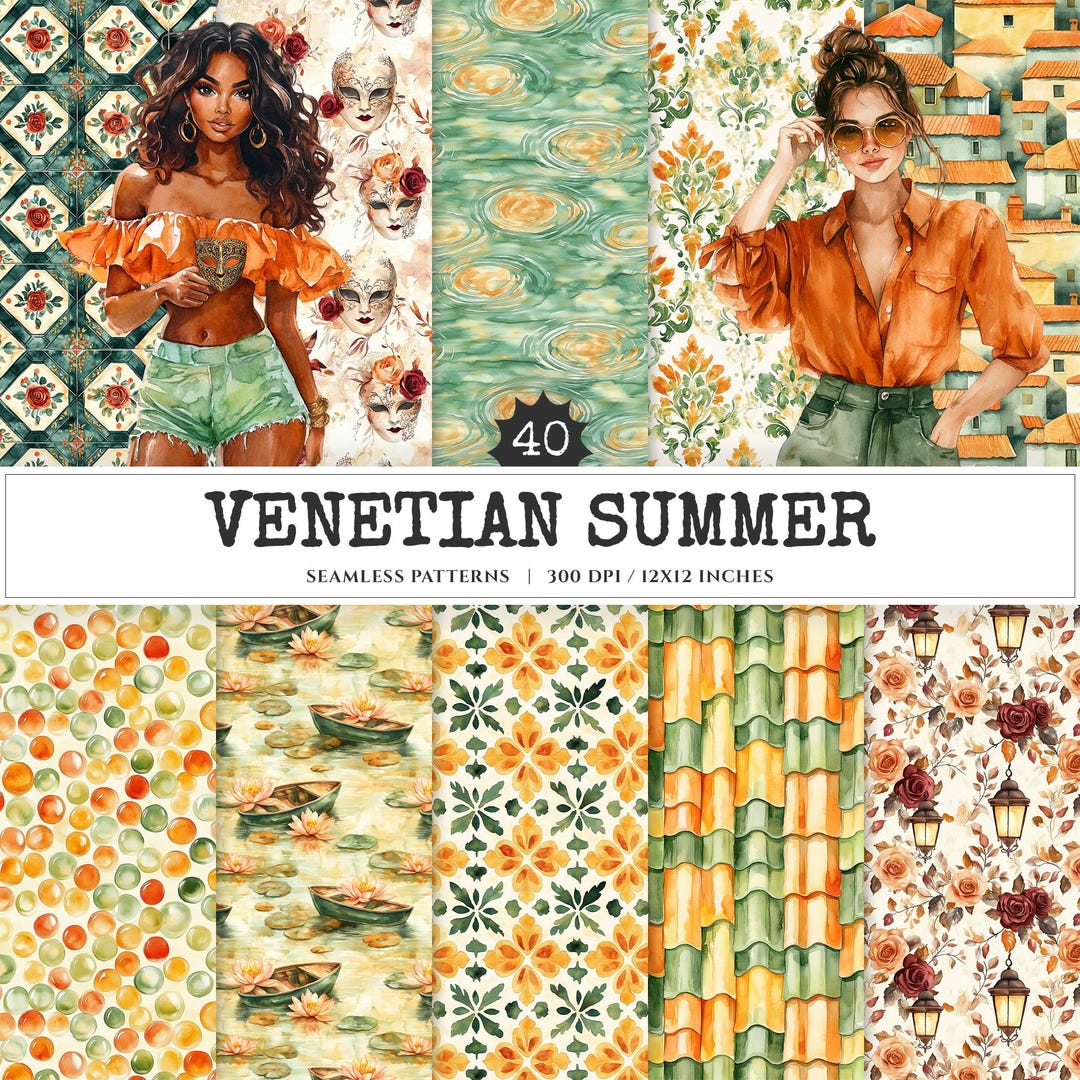 Venetian Summer Seamless Patterns, Italy Travel Scrapbook Paper ...