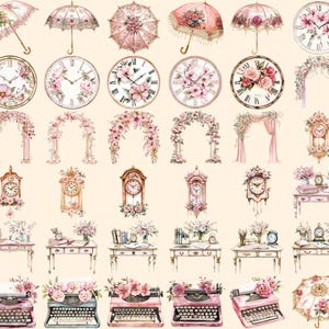 Pink Antiques Watercolor Clipart Bundle – Vintage Graphics (digital ...