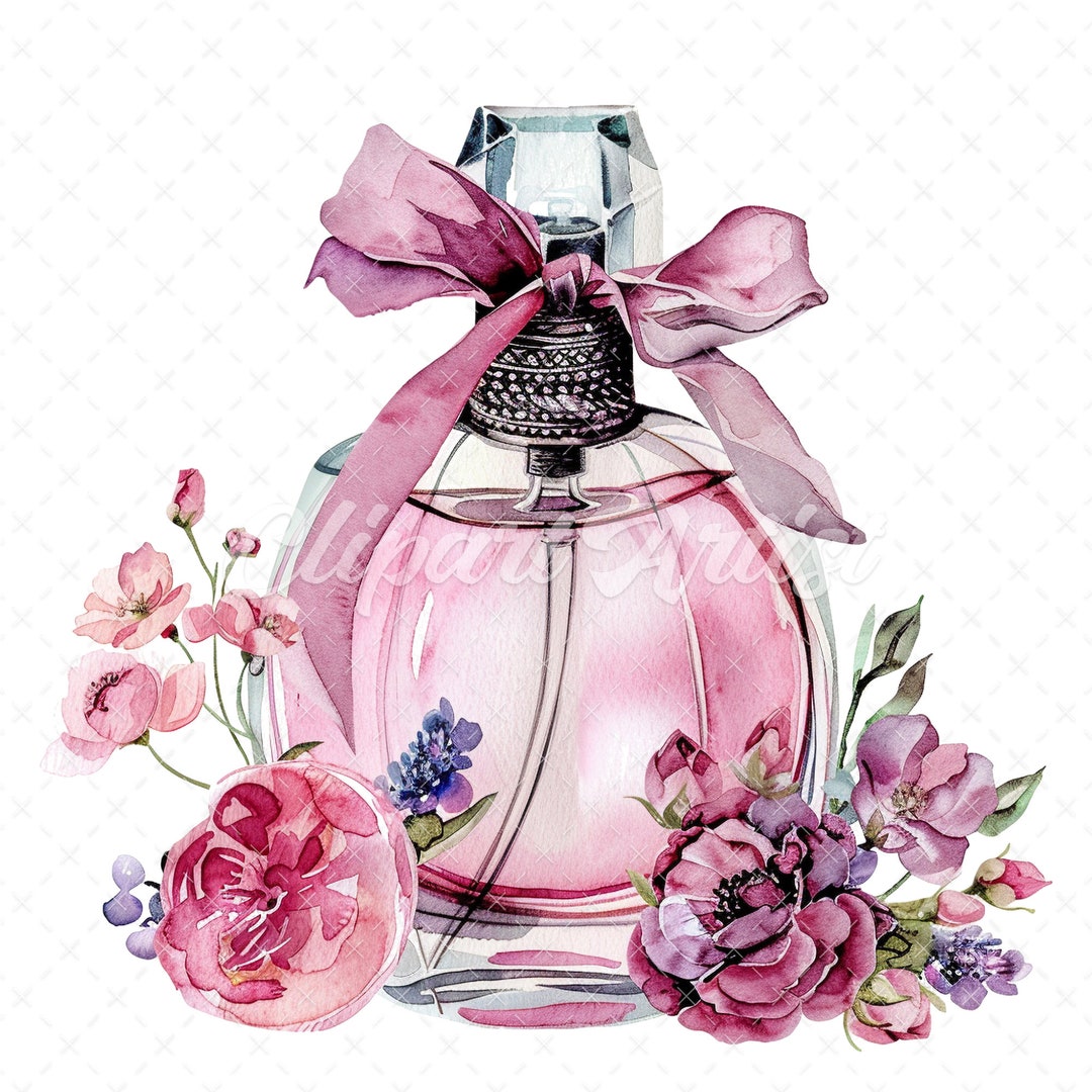 Floral Perfume Bottle Clipart – Watercolor Pink Perfume, Commercial Use ...