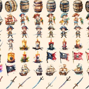 Pirate Adventure Watercolor Clipart Bundle - 462+ Transparent PNG ...