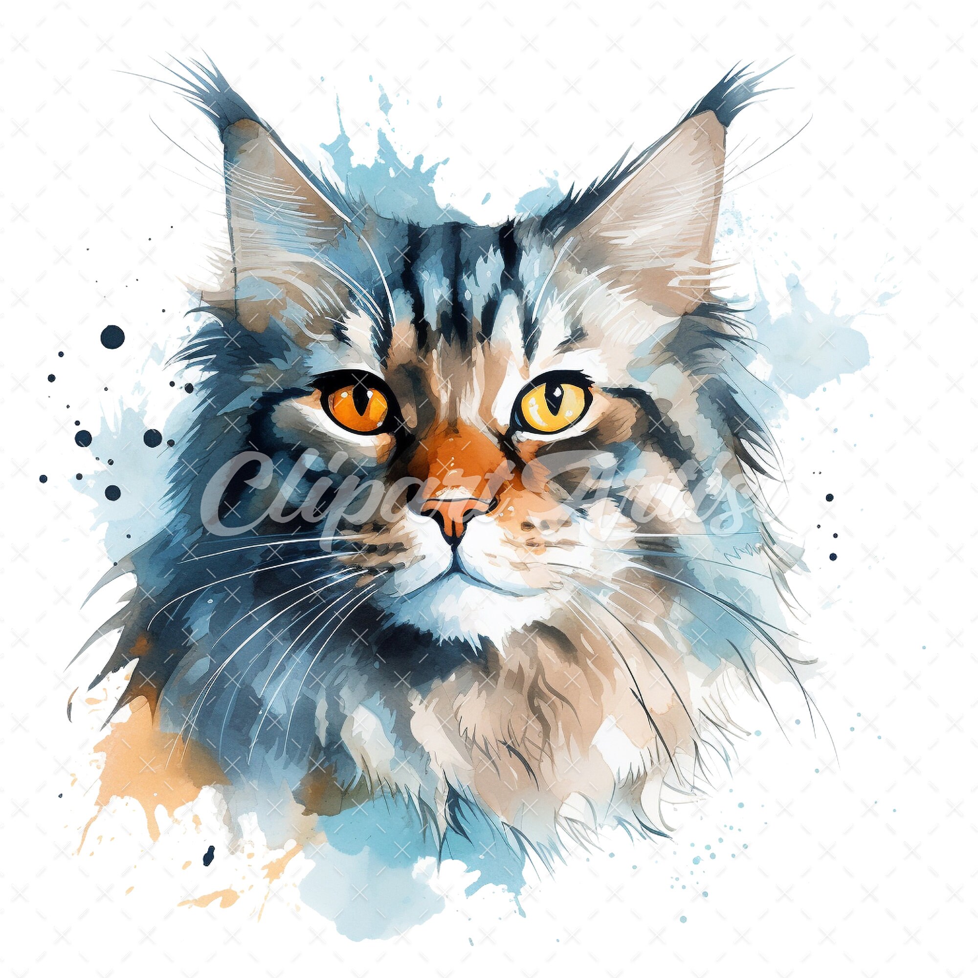 28 High-quality Cats Portrait Clipart Cats Portrait Digital Watercolor JPG Instant Download for ...