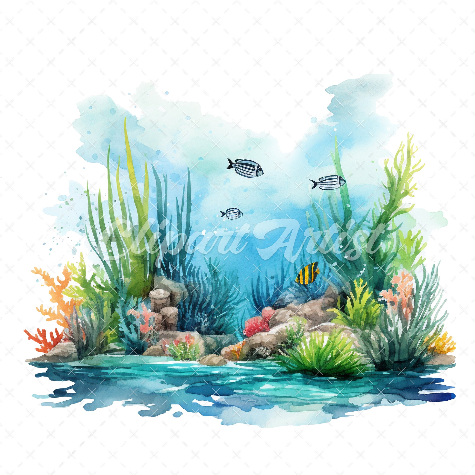 Underwater Watercolor Clipart – Ocean JPG Graphics (digital Download ...