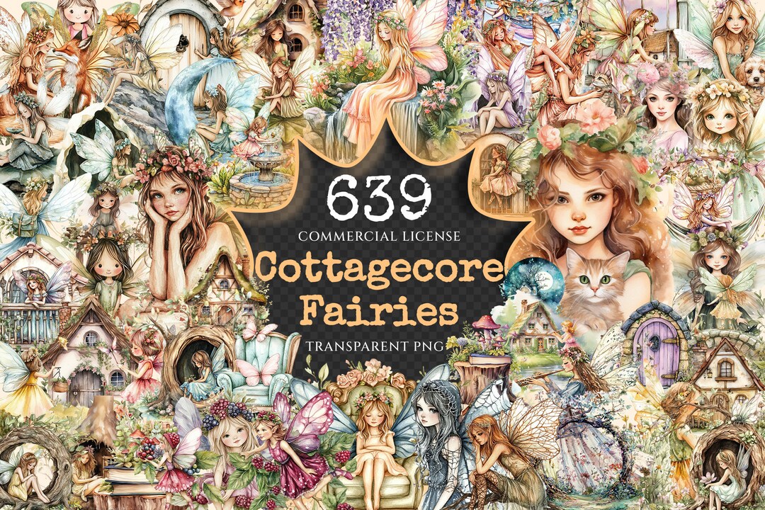 Cottagecore Fairies Watercolor Clipart Bundle – 635+ PNG Graphics ...