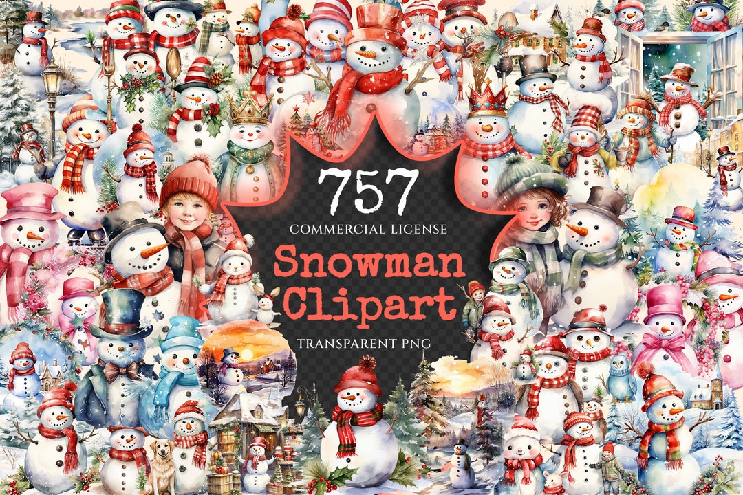 Snowman Watercolor Clipart Bundle - 755+ Transparent PNG, Snowman ...