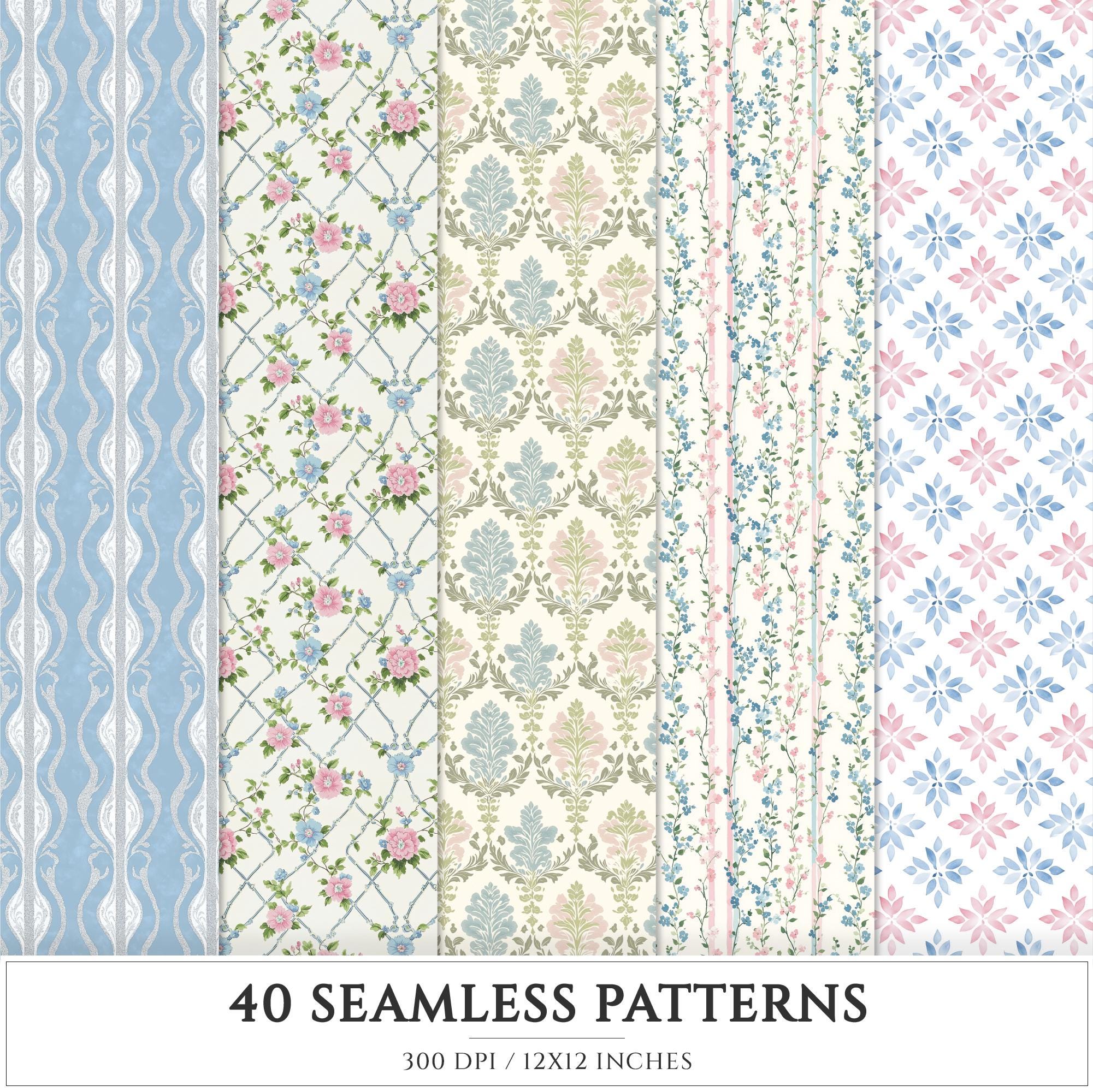 Grandmillennial Seamless Patterns, Chinoiserie, Pastel (digital ...