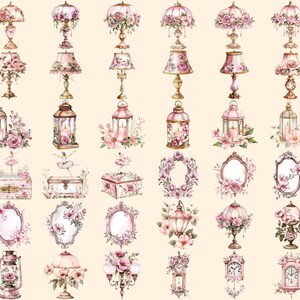 Pink Antiques Watercolor Clipart Bundle – Vintage Graphics (digital ...