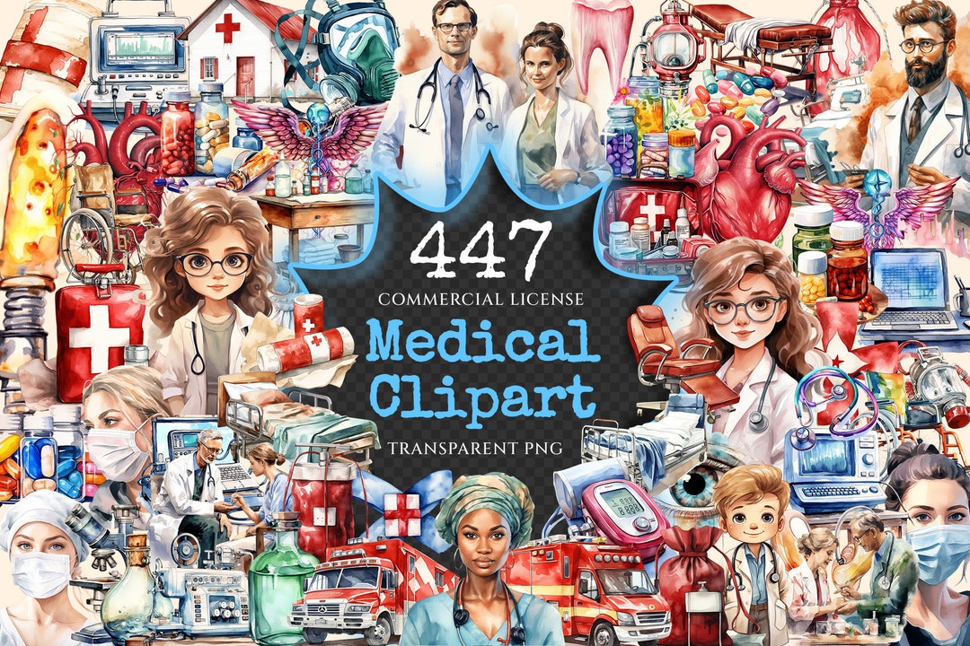 Watercolor Medical Clipart Bundle – 445+ PNG Graphics (digital Download ...