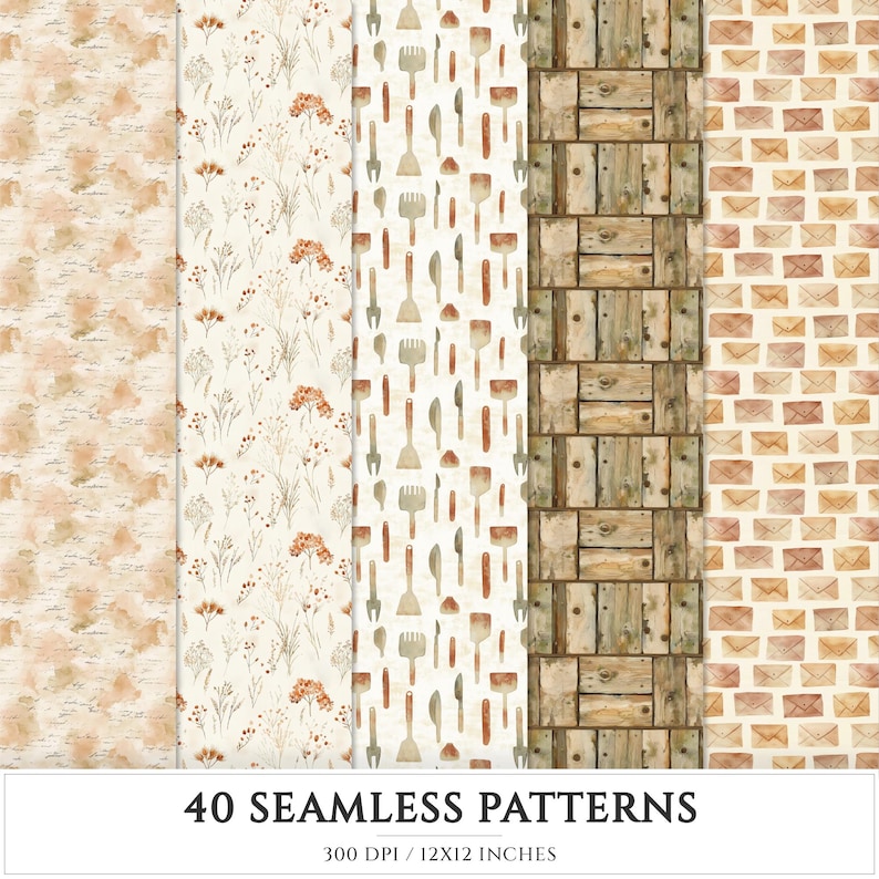 Farmhouse Rusted Plow Seamless Pattern, Wild Grains Paper (digital ...