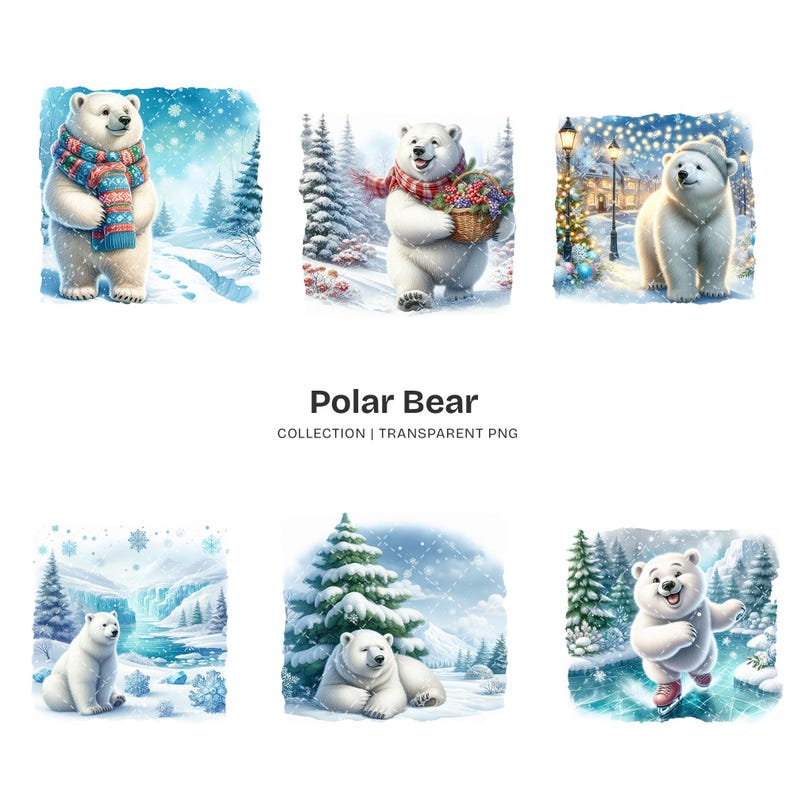 Polar Bear Clipart Collection – Winter Arctic Graphics, Snowy Forest ...