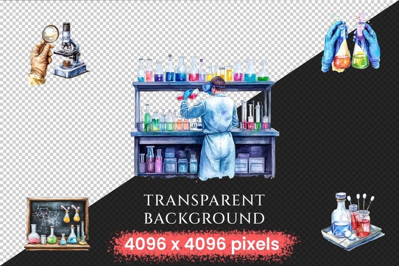 Watercolor Science Lab Clipart – 455+ PNG Graphics (digital Download ...