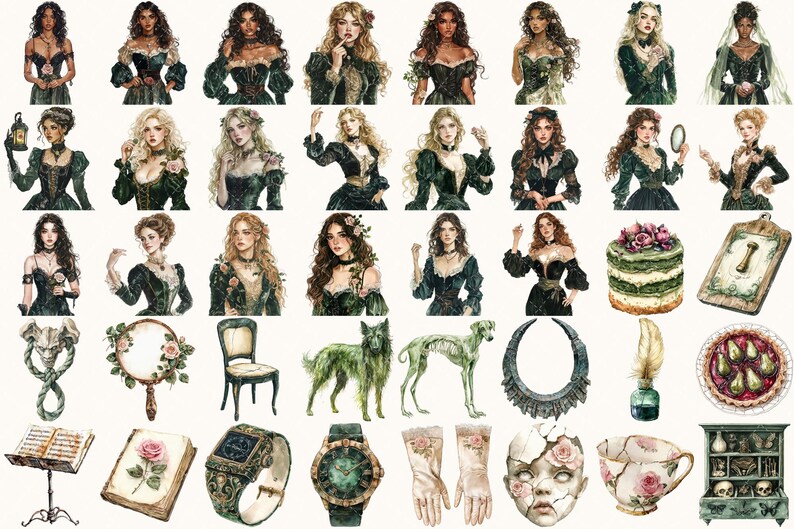 Watercolor Horror Clipart Set – Gothic Haunted Images (digital Download ...