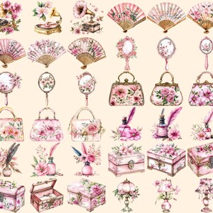 Pink Antiques Watercolor Clipart Bundle – Vintage Graphics (digital ...