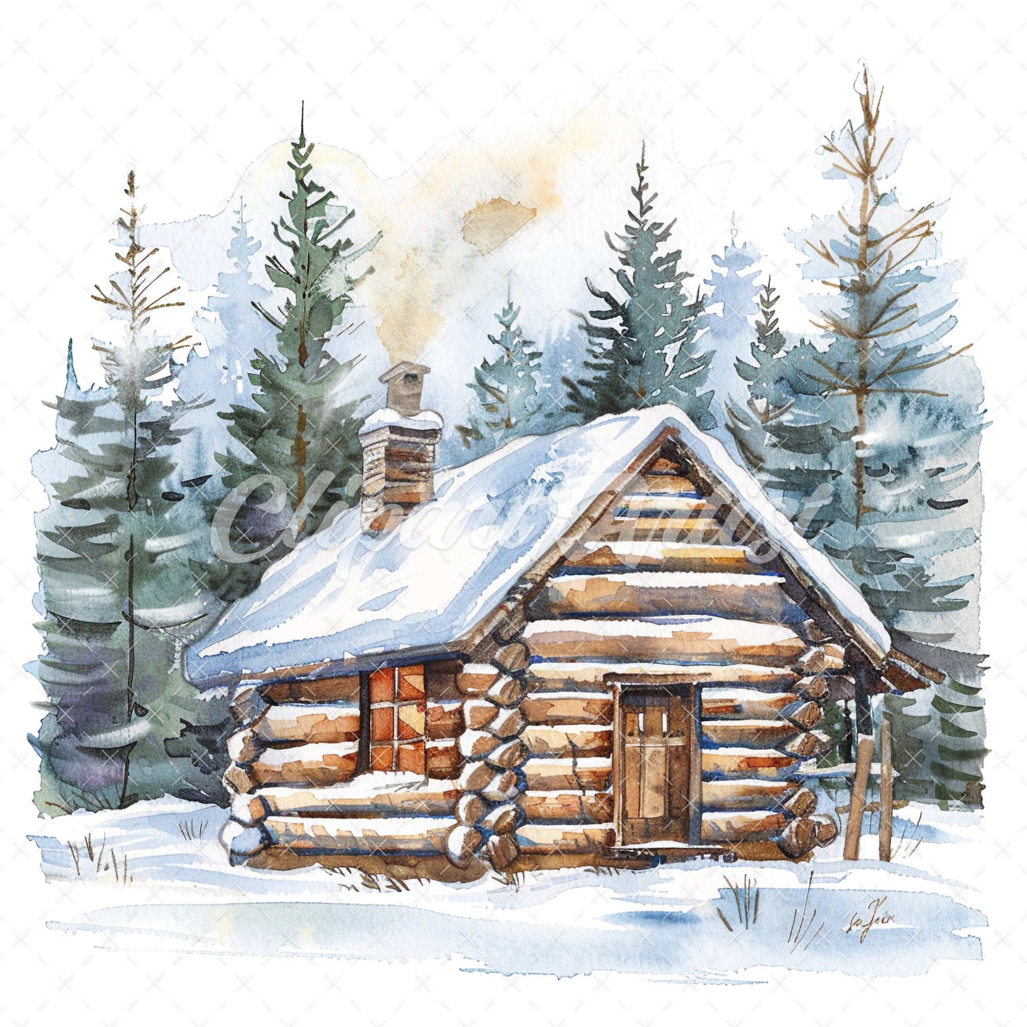 20 High-quality Snowy Log Cabin Clipart Snowy Log Cabin Digital ...