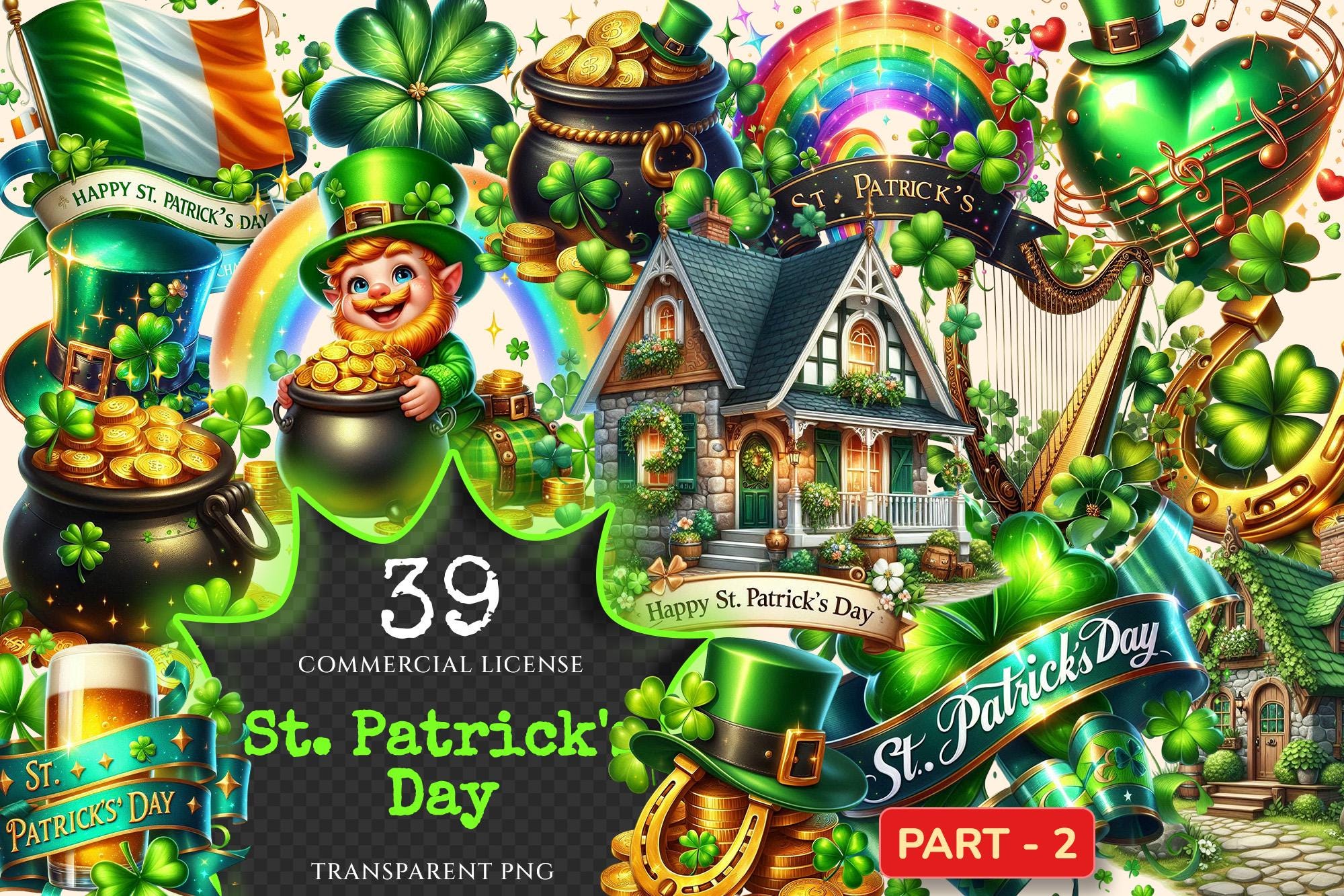 St. Patrick's Day Clipart – Leprechauns & Shamrocks, 39 PNG (digital ...