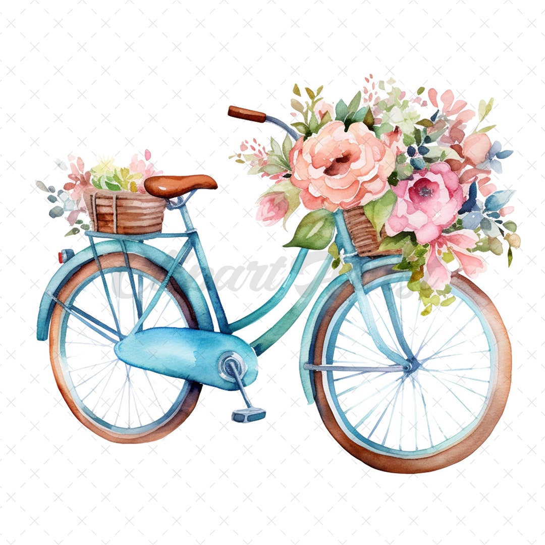 20 High-quality Floral Bicycles Clipart Floral Bicycles Digital ...