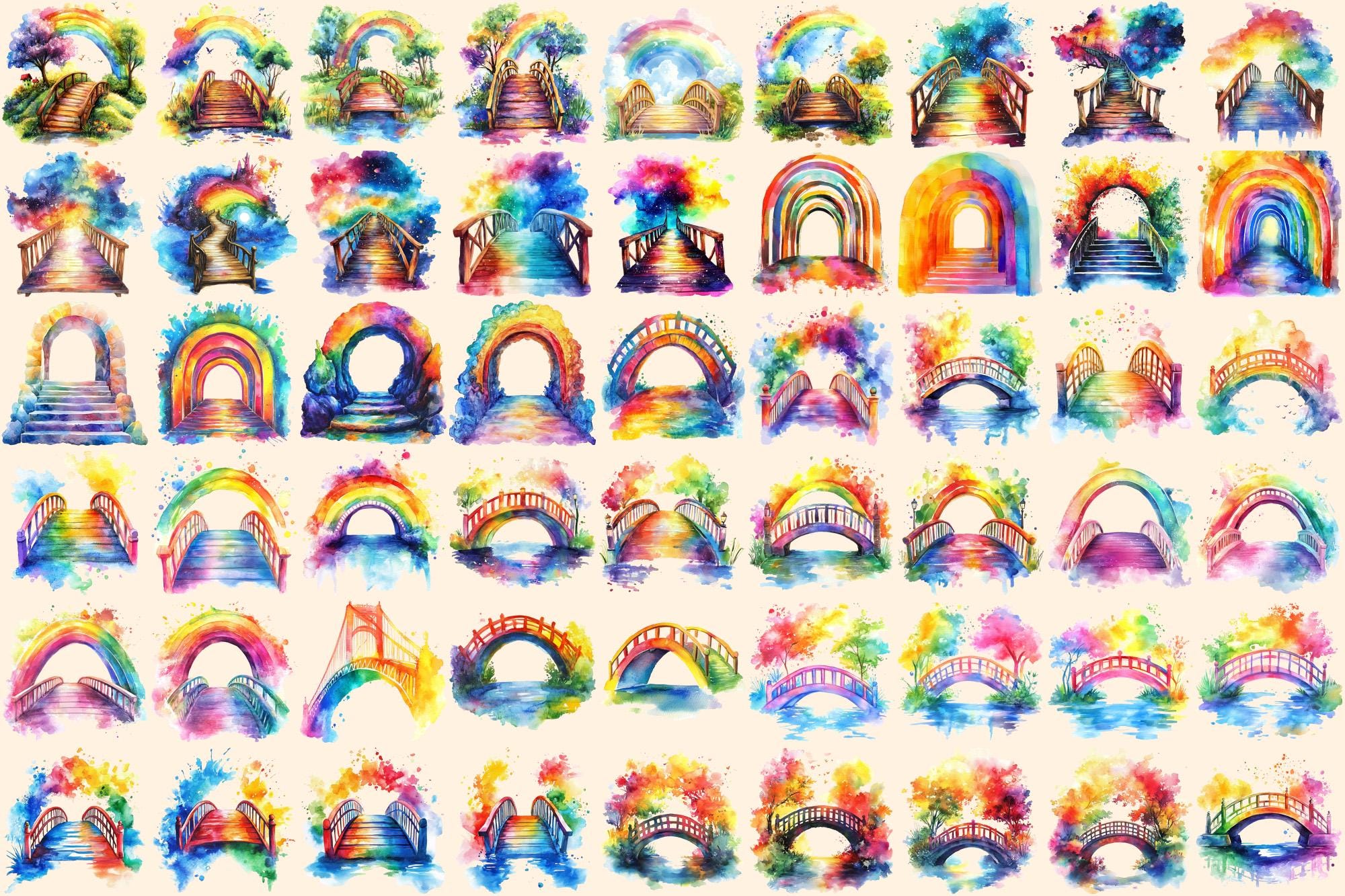 Rainbow Bridge Watercolor Clipart – 352+ PNG Images (digital Download ...