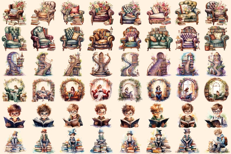 Watercolor Bookworms Clipart Bundle – Whimsical Story Graphics (digital ...