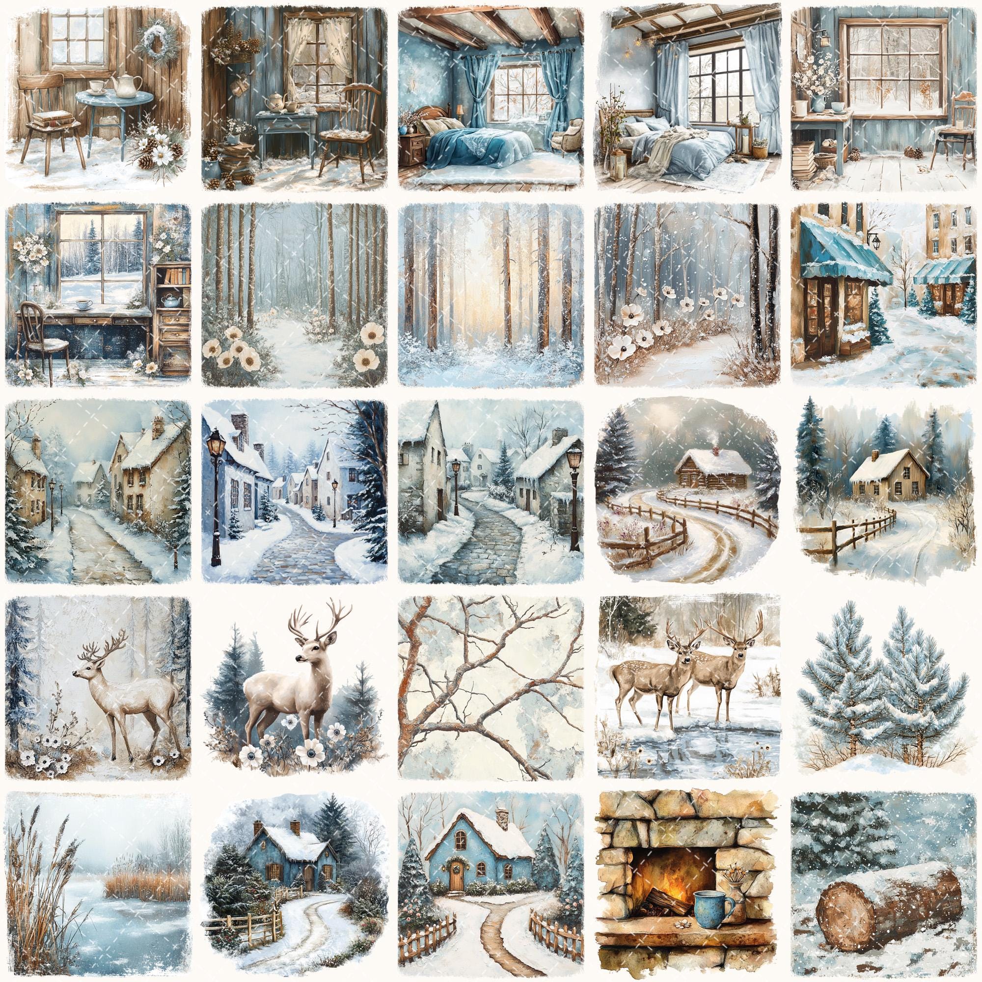 Winter Woodland Watercolor Clipart Set – 170+ PNG Graphics (digital ...