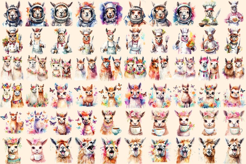 Watercolor Llamas Clipart Bundle – 400+ PNG Images (digital Download ...