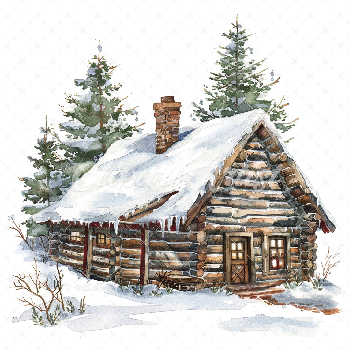 20 High-quality Snowy Log Cabin Clipart Snowy Log Cabin Digital ...