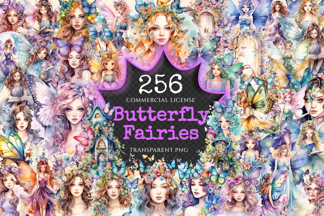 Butterfly Fairies Watercolor Clipart – 252+ Fantasy PNG, Storybook ...