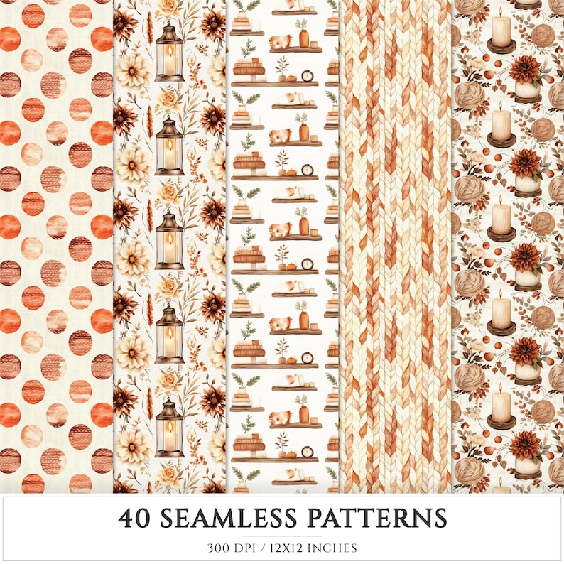 Cottage Ember Tales Seamless Patterns, Cottage Winter JPEG, Knitted ...