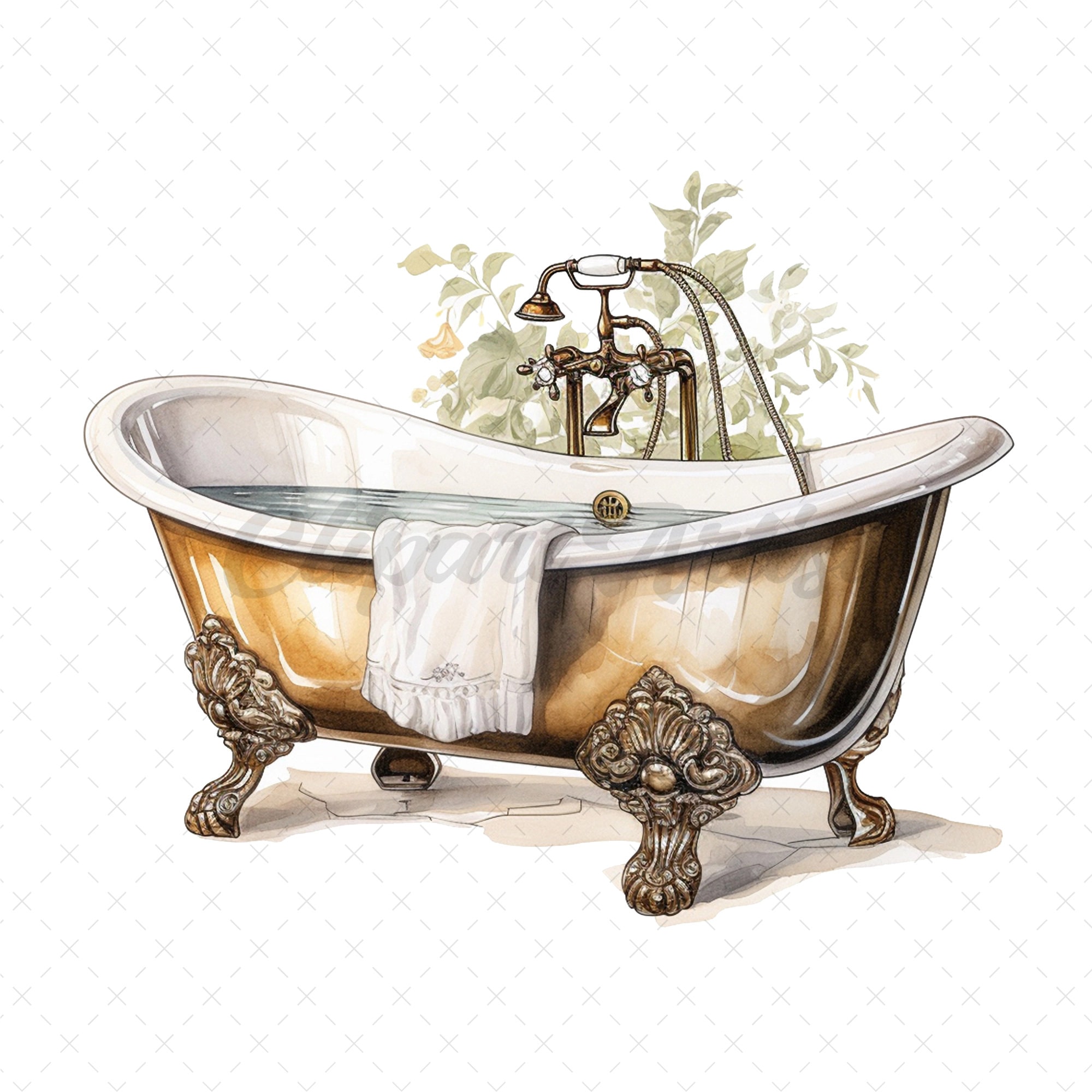 19 High-quality Antique Bath Tub Clipart Bath Tub Digital Watercolor ...