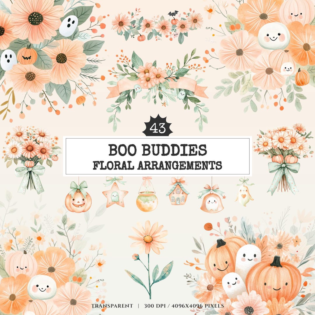 Halloween Floral Clipart, Ghost Pumpkin Bouquet (digital Download - Etsy