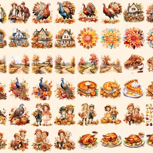 Thanksgiving Watercolor Clipart Bundle - 380+ Transparent PNG, Thankful ...