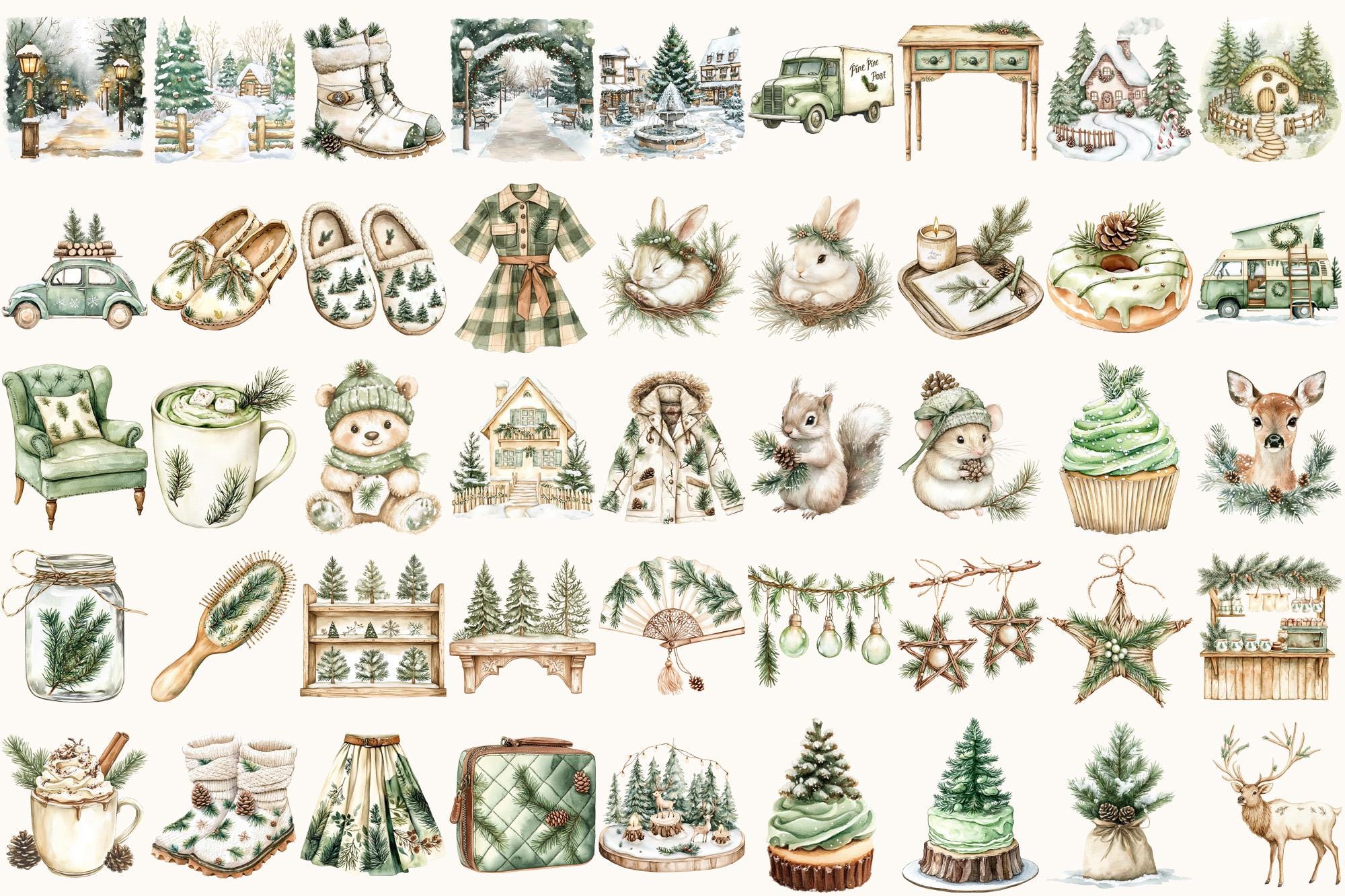 Winter Watercolor Clipart Set – Cozy Christmas Graphics (digital ...