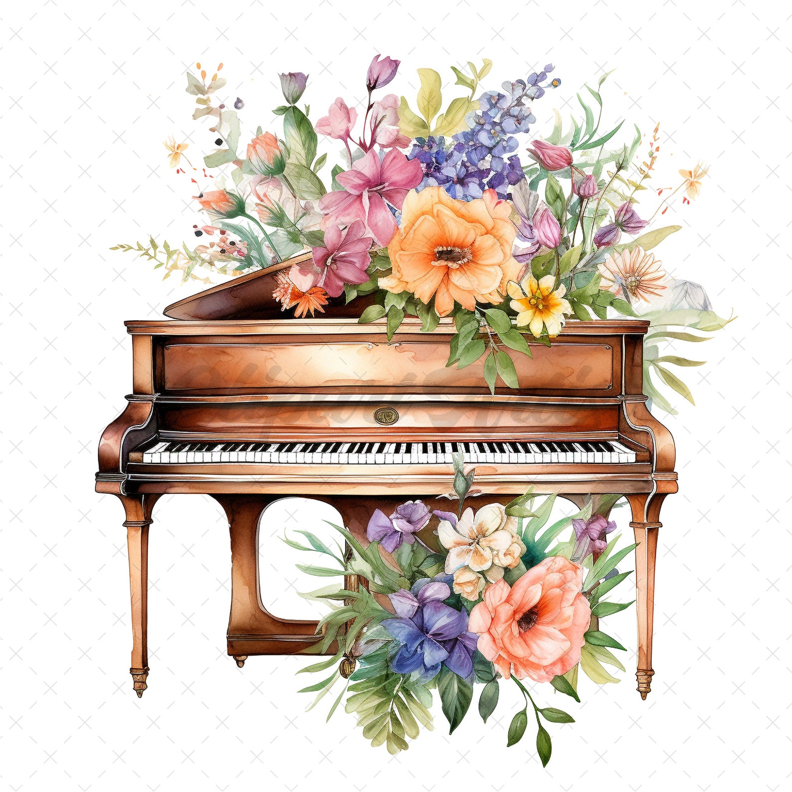 20 High-quality Floral Piano Clipart Floral Piano Digital Watercolor ...