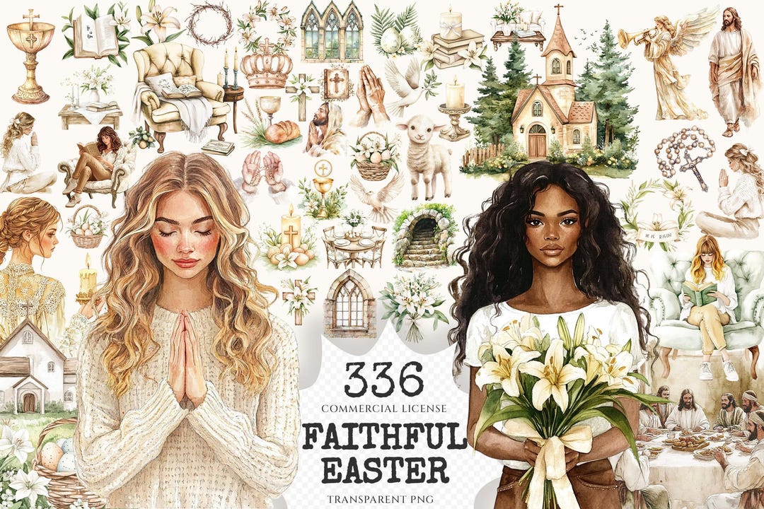 Watercolor Easter Clipart Set – Religious PNG Graphics (digital ...