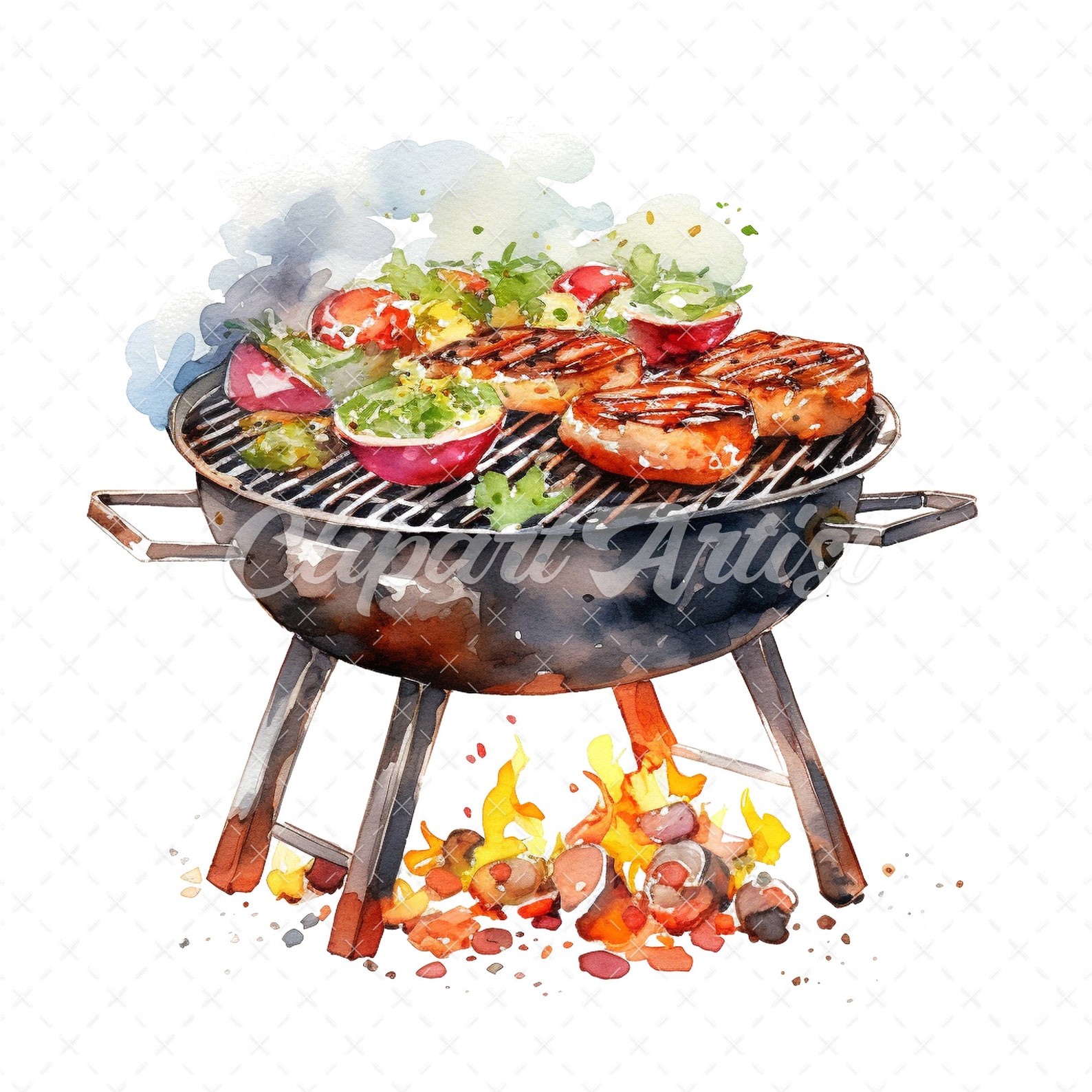 20 High-quality BBQ Grill at Clipart BBQ Grill Digital Watercolor JPG ...