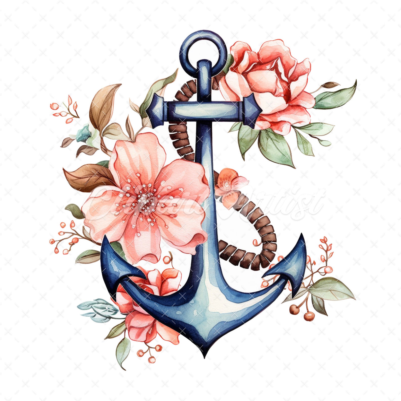 20 High-quality Floral Anchor Clipart Floral Anchor Digital Watercolor ...