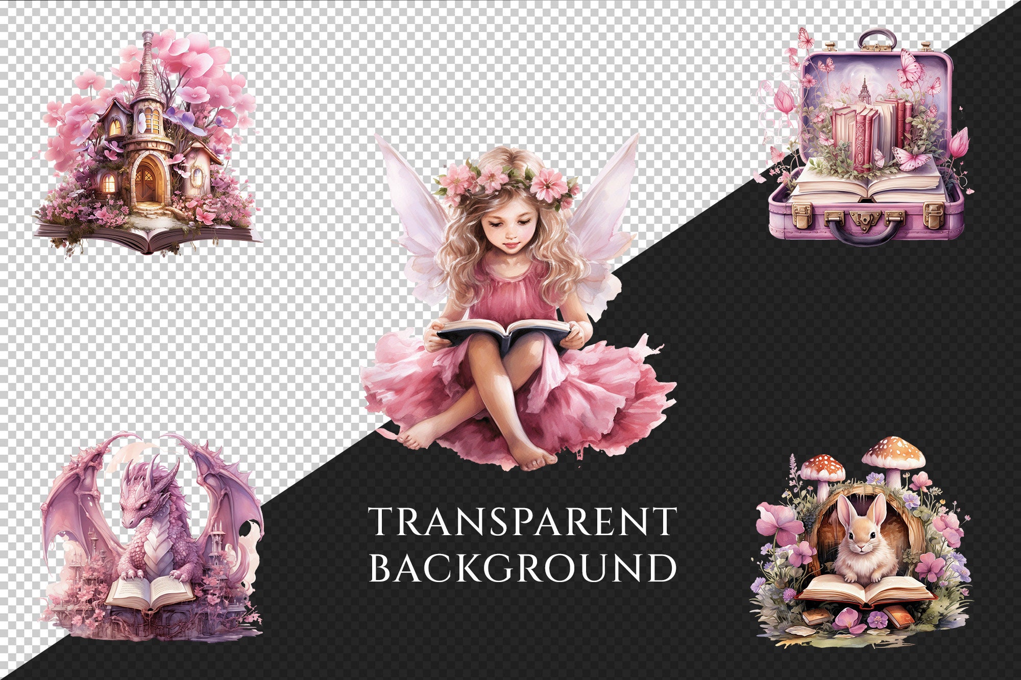 Pink Fairytale Books Clipart Bundle 240 Transparent PNG, Fairytale ...
