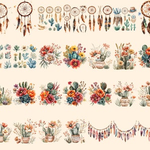 Boho Western Watercolor Clipart Bundle – 240+ PNG Graphics (digital ...