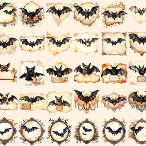 Vintage Bats Watercolor Clipart Bundle – 250+ PNG, Halloween (digital ...