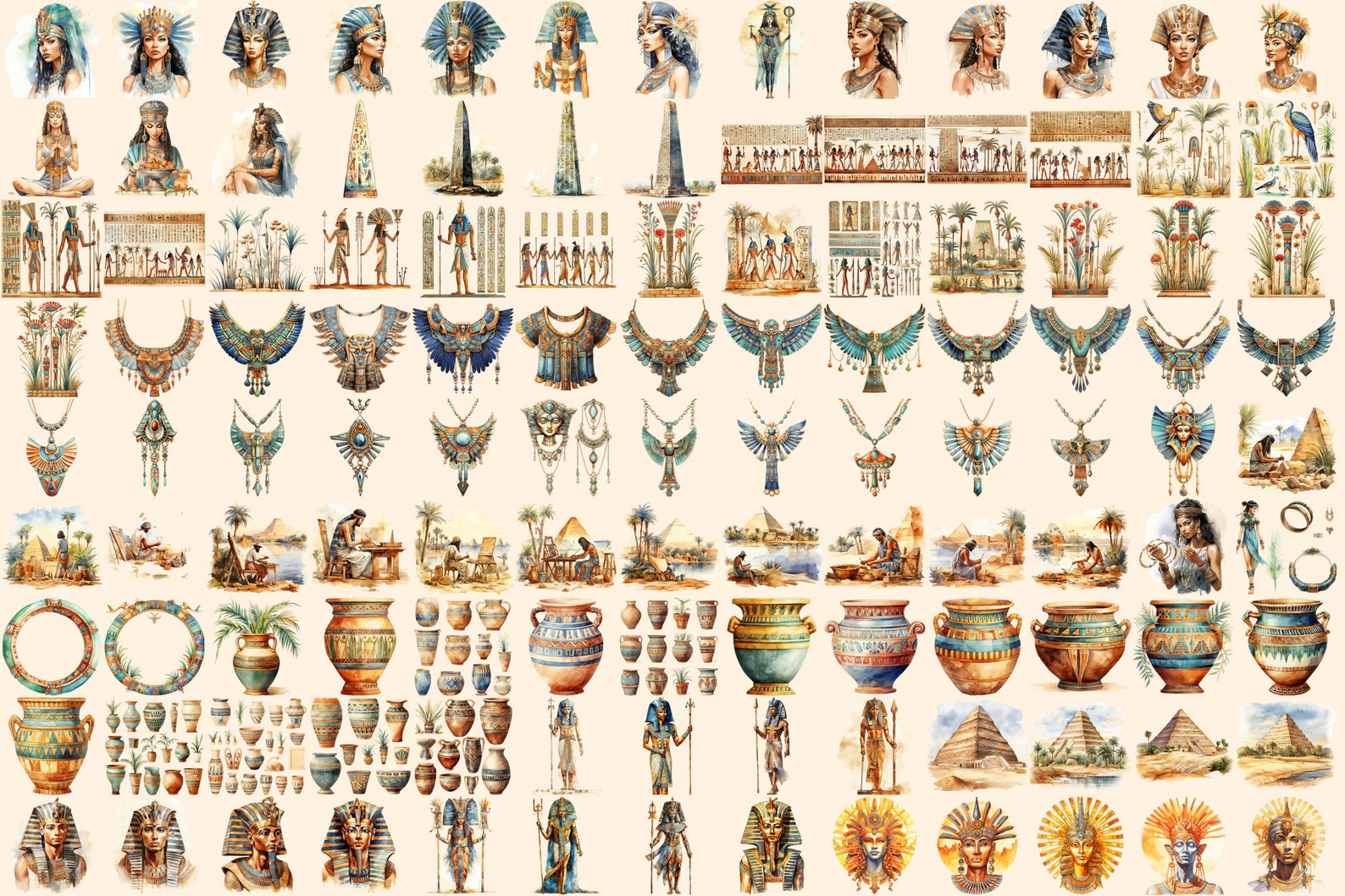 Ancient Egypt Watercolor Clipart Bundle – Pharaohs, Pyramids (digital ...