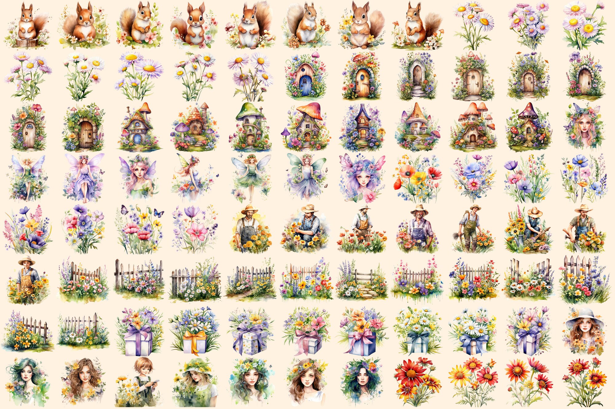 Wildflowers Watercolor Clipart Bundle – 604+ PNG Graphics (digital ...